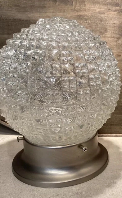 LIGHT FIXTURE FLUSH Mount Diamond Cut Clear Glass Ceiling Globe Round ...