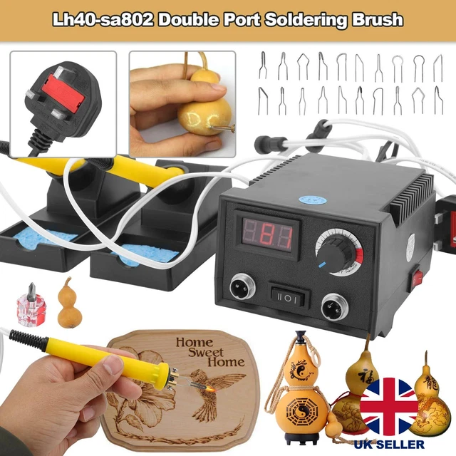 WOOD BURNER PYROGRAPHY Dual 2 Pen Burning Machine Gourd Crafts Tool Set ...