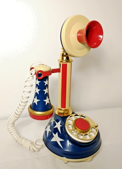VINTAGE 1973 RED White and Blue Candlestick Rotary Telephone £42.90 ...