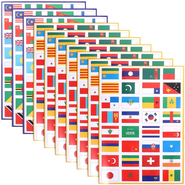 10 SHEETS STICKERS World Map of The Flags Self-adhesive Country Travel ...