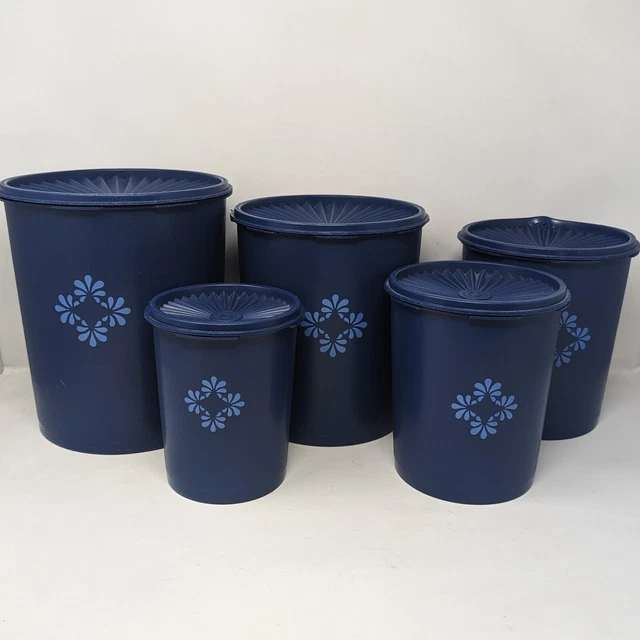 VINTAGE SET OF 5 Tupperware Servalier Canisters Dark Blue Blueberry ...