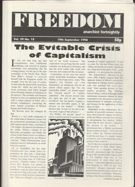 FREEDOM. VOL 59 No 18. September 1998. Anarchism, anarcho, anarchist UK ...