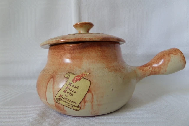 FPP VALLAURIS - poelon couvert émail vieux grés EUR 18,00 - PicClick FR