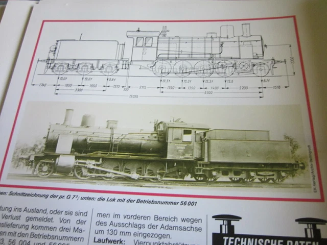 DAMPFLOK MIT RISSZEICHNUNG G16 pr. G7 preußische Staatsbahn BR 56.0,2 ...