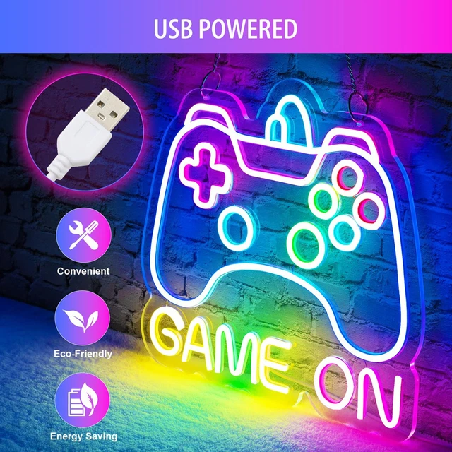 GAME BUTTON ICON Atmosphere Neon Playstation LED Sign Light USB Wall ...