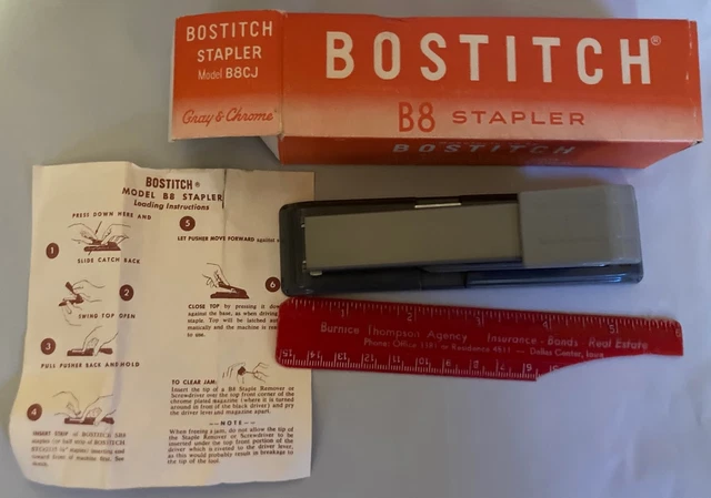 1970S VINTAGE BOSTICH B8 B8CJ STAPLER ORIGINAL BOX GREY CHROME HEAVY ...