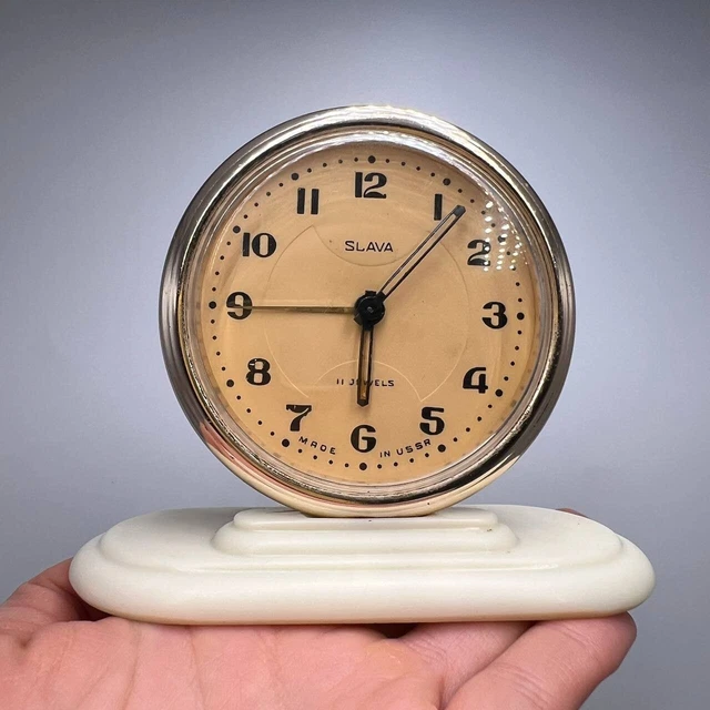 VINTAGE USSR 1960S Slava Mechanical Table Watch Alarm 11 Jewels Works ...
