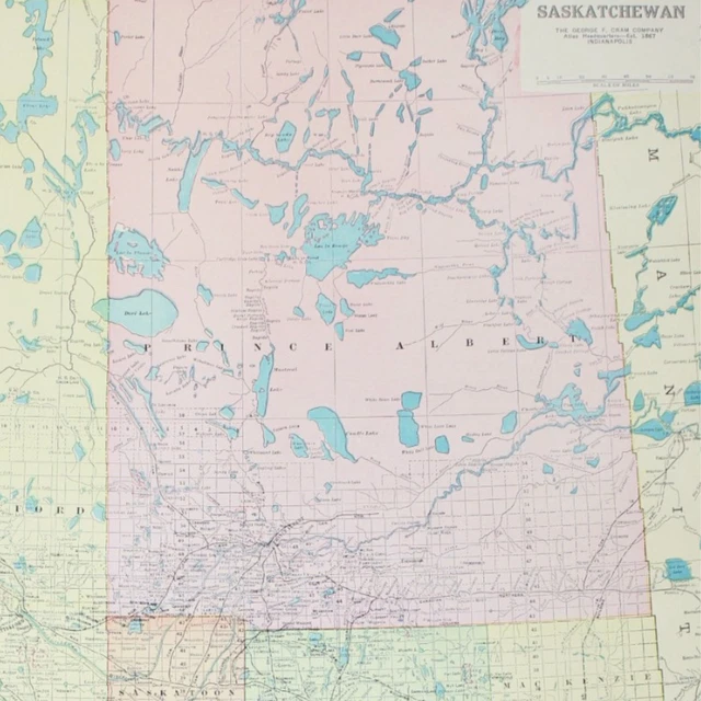 SASKATCHEWAN MAP CANADA Large Antique FULL COLOR 1928 21"x14" £40.41 ...