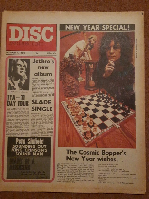 DISC AND MUSIC Echo January 1st 1972 Marc Bolan T.Rex Cover £20.00 ...