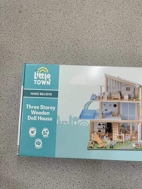 ALDI LITTLE TOWN Three Storey Wooden Doll House with Furniture £73.47 ...