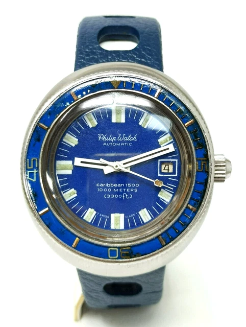OROLOGIO PHILIP WATCH Caribbean 1500 diver vintage watch diving clock ...