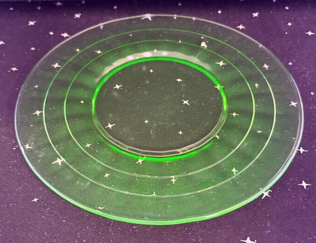 VTG ANCHOR HOCKING Green Uranium Depression Glass Block Optic 8" Plate ...