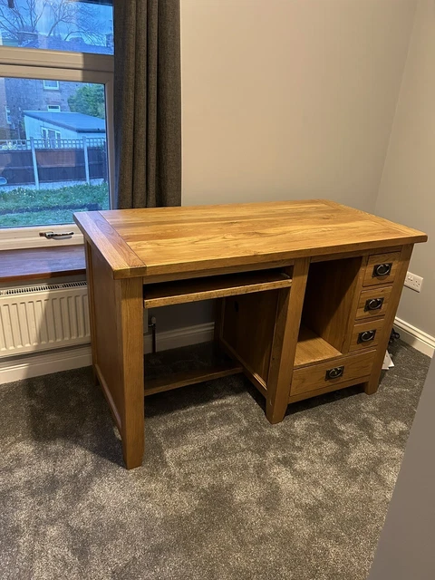 OAK FURNITURE LAND Original Rustic Solid Oak Computer Desk £150.00 ...