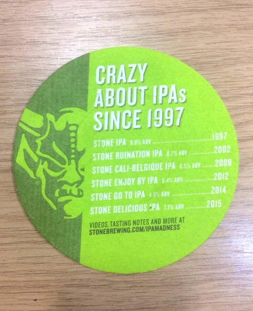 IPA MADNESS STONE Brewery Brewing Co San Diego USA Beer Mat Coaster ...