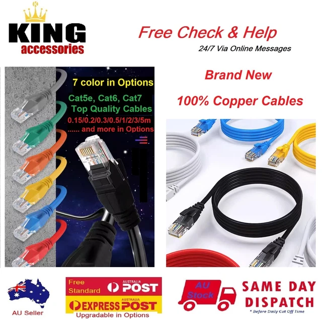 100% PURE COPPER Network Cat6 Cat7 Color RJ45 Ethernet Cable Lifetime ...