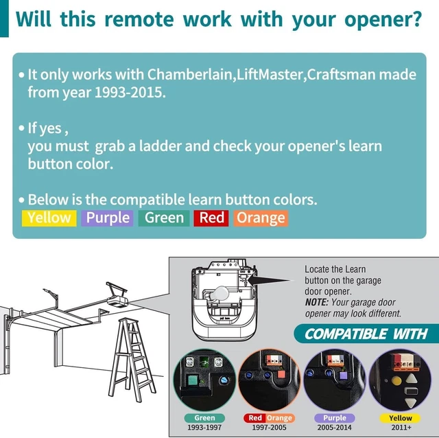 2 GARAGE DOOR Opener Remote,for LiftMaster Chamberlain Openers with ...