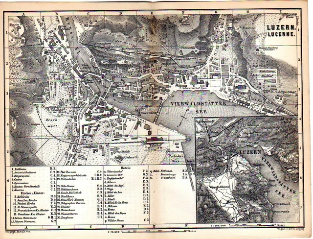 LUCERNE SWITZERLAND GENUINE Antique Map, City Plan; c1895 £13.72 ...