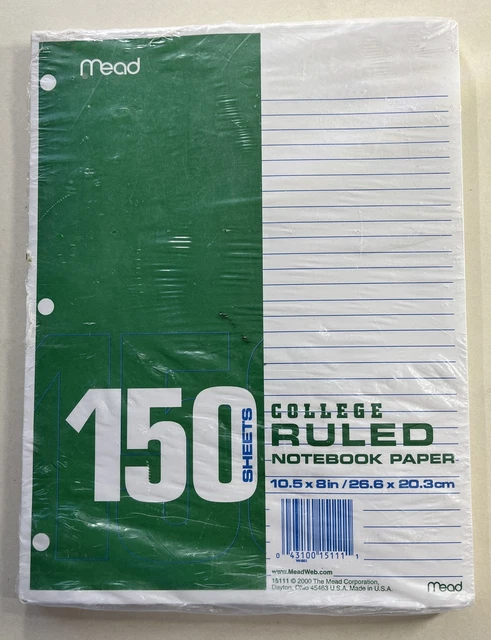 MEAD COLLEGE RULED Notebook Paper 150 VTG 2000 trapper keeper 3 ring ...