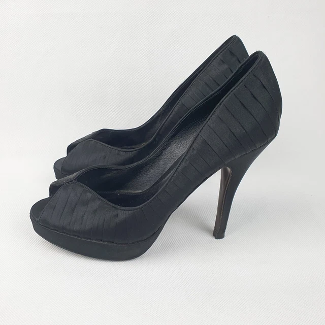MIDAS SIZE EUR 38 AU 7 Peep Toe Stiletto High Heels Pumps Black Satin ...