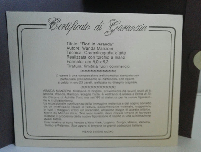 WANDA MANZONI, CROMOLITOGRAFIA D'arte Su Foglia Oro 24 Carati, Prearo ...