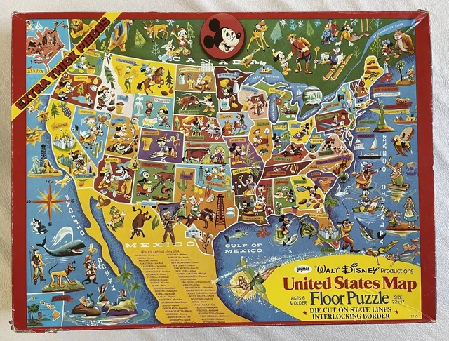 VINTAGE JAYMAR WALT Disney Productions United States Map Floor Puzzle ...