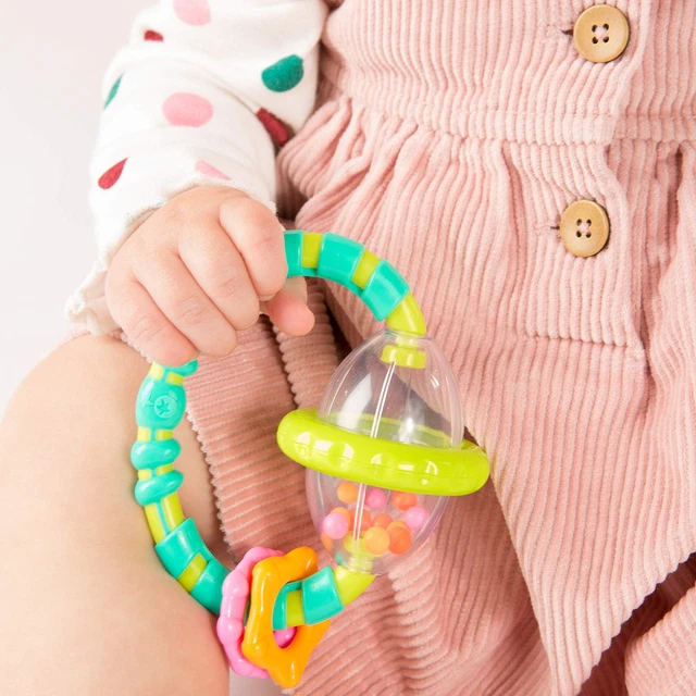 BRIGHT STARTS GRAB & Spin Baby Rattle & BPA Free Teether Toy Ages 3 ...