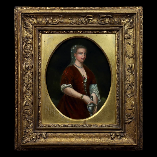 ANTIQUE 19TH CENTURY Portrait Painting of a Lady with Silver Ewer £220. ...