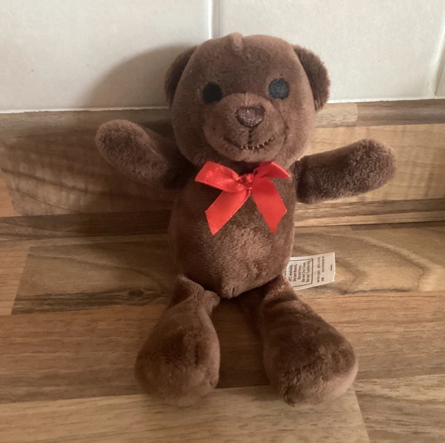 GEORGE ASDA BROWN Teddy Bear Red Bow Ribbon Baby Comforter Mini 6” Soft ...
