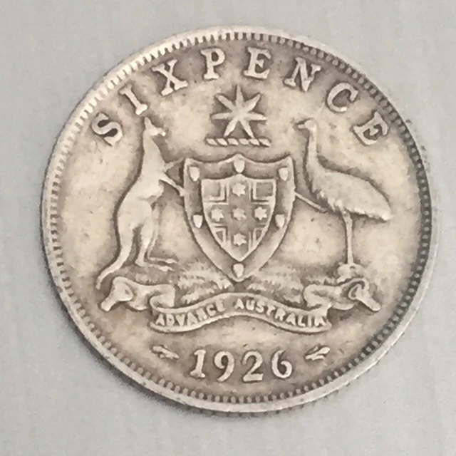 1926 AUSTRALIAN 6P Sixpence Coin King George V .925 Sterling Silver $6. ...