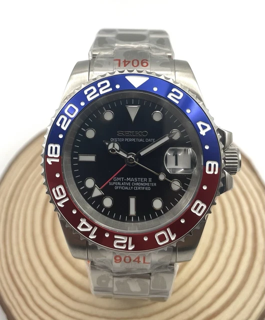 CUSTOM SEIKO NH34A Pepsi GMT Bezel Modified Automatic MODE TO ORDER XL ...
