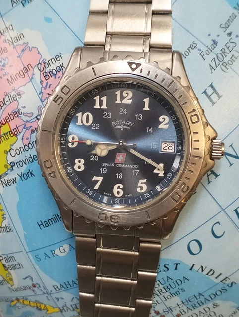 ROTARY SWISS COMMANDO Quartz Light Blue Dial Uc.371 Men's Full Working ...