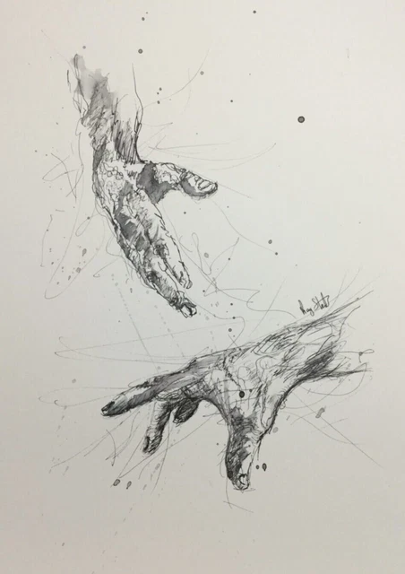 'TWO HANDS' ORIGINAL A4 Size Scribble Ink Sketch By Ray Statter (NOT A ...