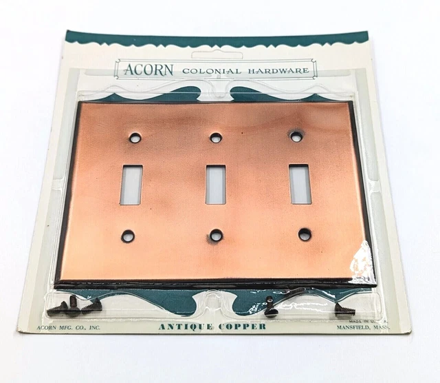 NOS! MCM VINTAGE Steel Triple Toggle Switch Plate Cover “Antique Copper ...
