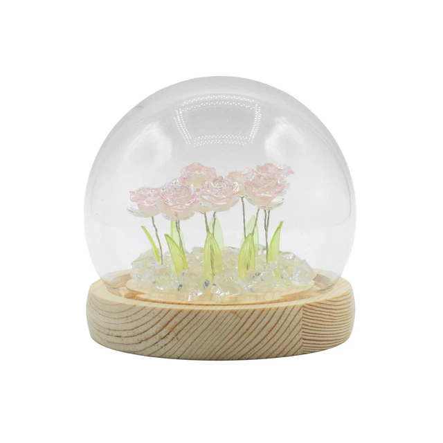 FLORAL GLOW GARDEN Dome 10 Pink Roses LED Night Light USB Powered Glass ...