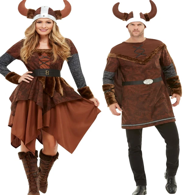 ADULTS VIKING BARBARIAN Mens Ladies Costume Medieval Warrior Fancy ...