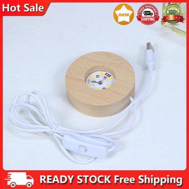 CRYSTAL GLASS LIGHT Base Stand LED Wood Display Base Wooden Lighted ...