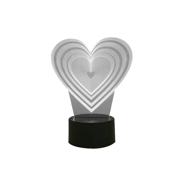 HEART SHAPE 3D Optical Illusion LED Light USB Night Light Bedroom Table ...