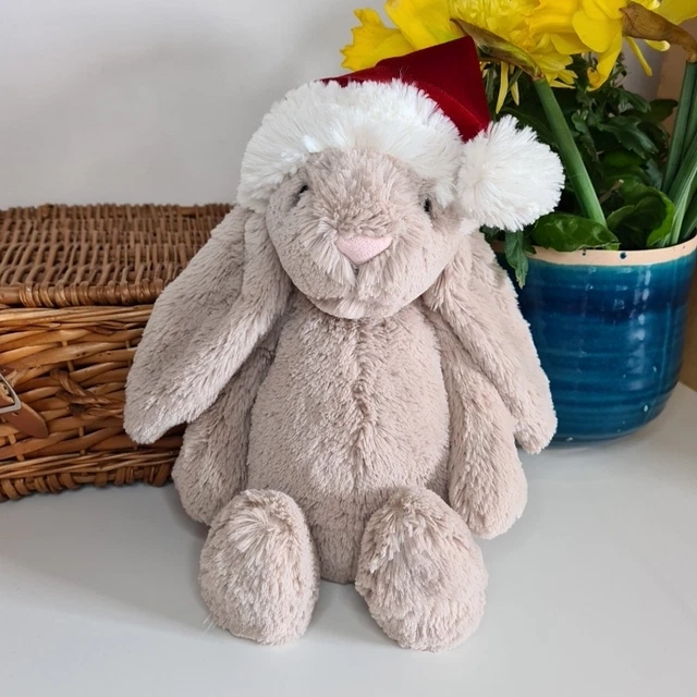 JELLYCAT BASHFUL CHRISTMAS Bunny - Beige Medium Bunny Christmas Hat ...
