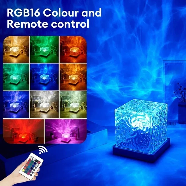 OCEAN WATER RIPPLE Projector Lamp 16-Color Rotating Night Light Room ...