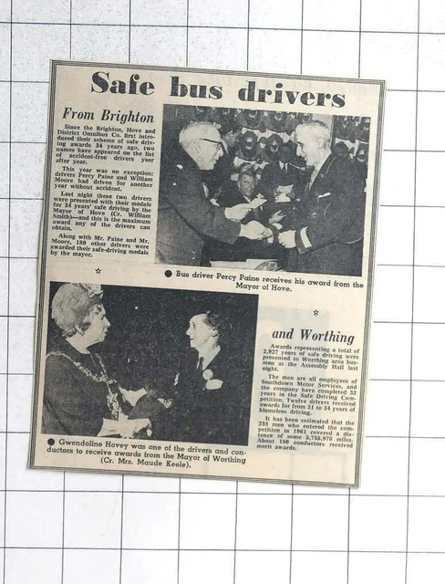 1962 BUS DRIVER Percy Paine From Brighton, Gwendoline Hovey Safe ...