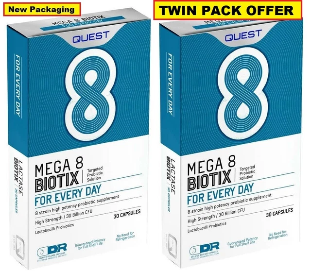 QUEST MEGA 8 Biotix - 30x2=60 caps - 30 Billion 8 Strain Probiotic - Exp 05/2025 £33.99 ...