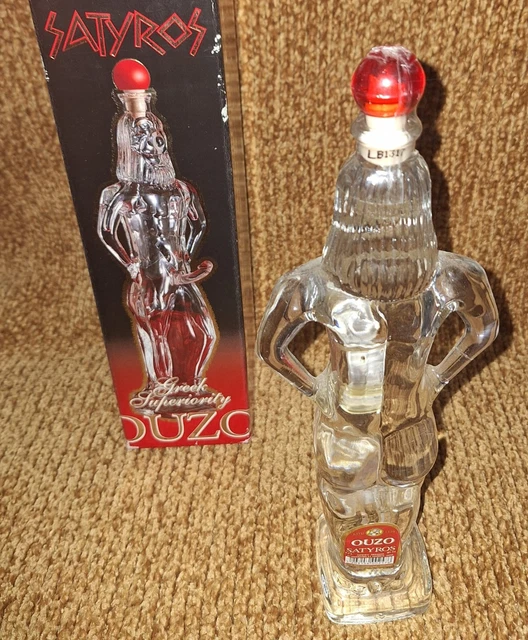 OUZO SATYROS GREEK Superiority, 40%, 0,2l, Kurios, Statue, Sammler, Rar ...