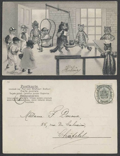 LOUIS WAIN ARTIST Signed Cats POLO Sports In The Weighing Room 1904 Old ...