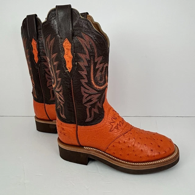 LUCCHESE 2000 ORANGE Ostrich Cowboy Boots Mens 7.5 D Western USA Made £ ...