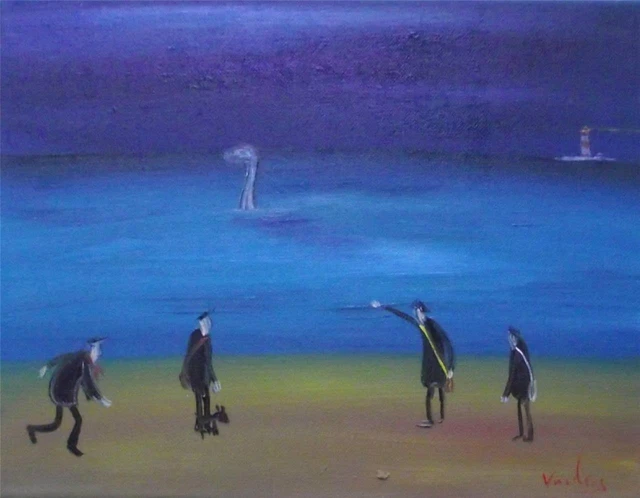 QUADRO AD OLIO originale Loch Ness mostro serpente di mare dipinto Glen ...