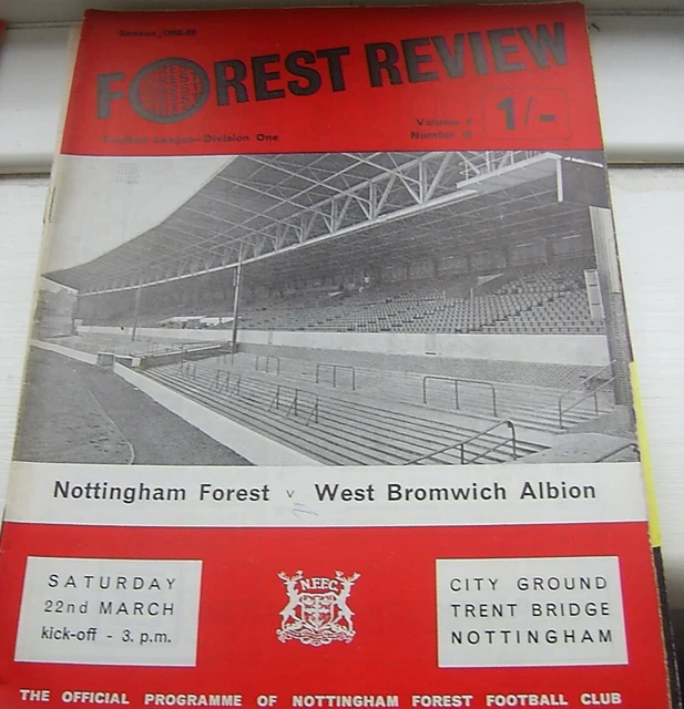9 NOTTINGHAM FOREST home programmes all versus West Bromwich Albion £3. ...