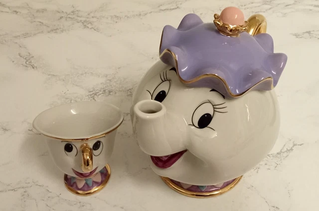 DISNEY TEA SET Beauty And The Beast Mrs Potts Teapot Chip Teacup Boxed ...