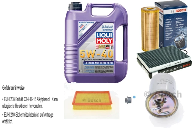 BOSCH INSPECTION SET 5L Liqui Moly Bon fonctionnement High Tech 5W-40 ...