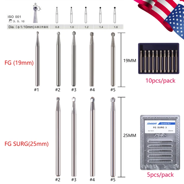 DENTAL CARBIDE BUR 19mm/Surgical Burs 25mm Friction Grip FG Round For ...