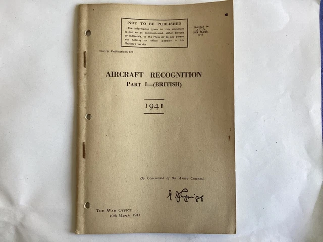 WW2 AIRCRAFT RECOGNITION Part 1 - (British) 1941. The War Office 19/3 ...